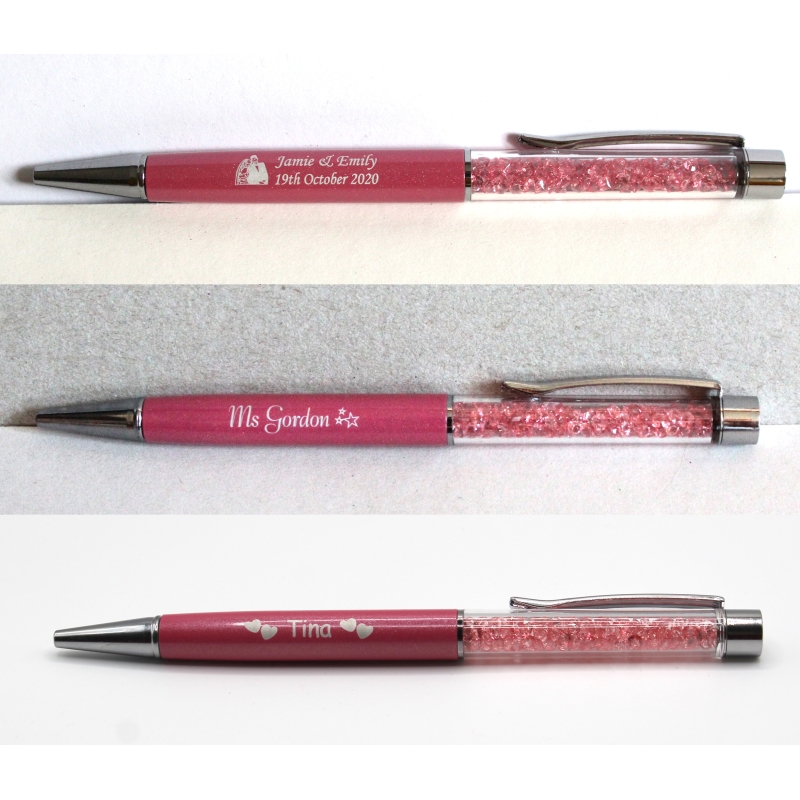 Personalised pink crystal metal pen - Wedding pens - Christmas gifts ...